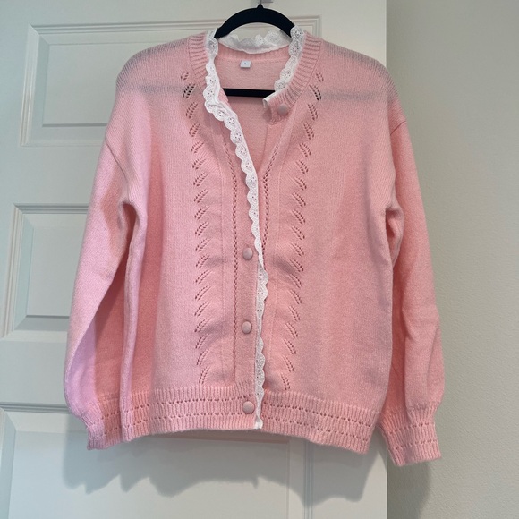 Sweaters | Pink Lace Trim Womens Sweater | Poshmark